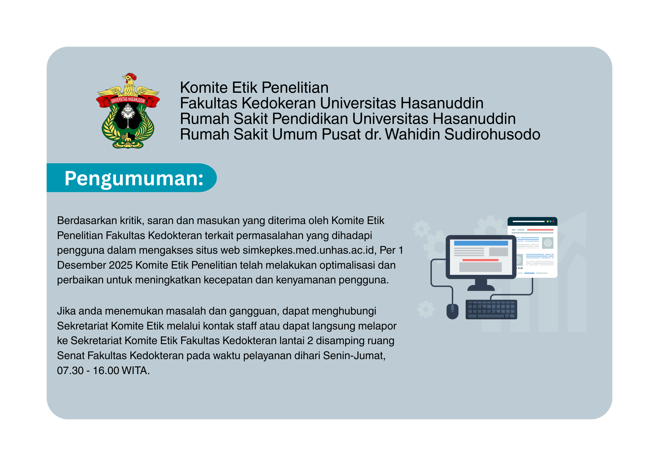 Penyelesaian Optimalisasi Dan Perbaikan Situs Komite Etik Fkuh ...
